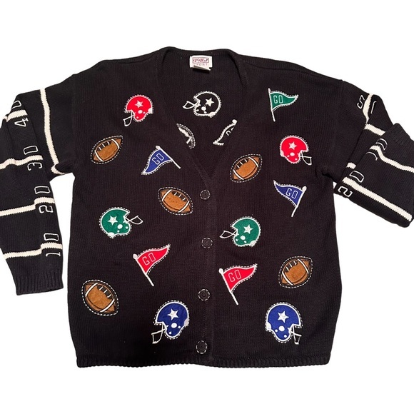 Vintage | Sweaters | Vintage Football Themed Long Sleeve Black Cardigan ...